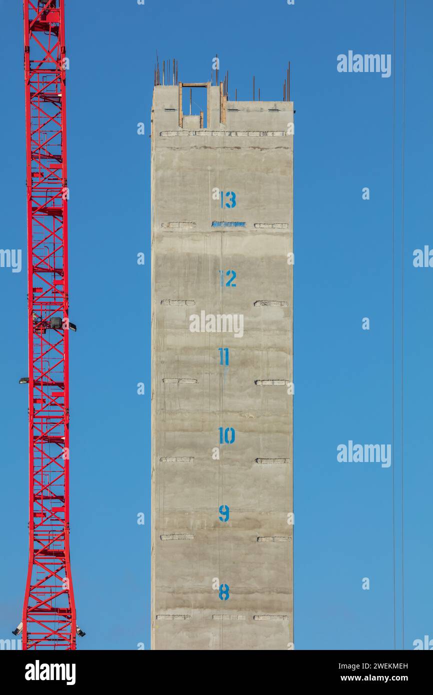 Image of the concrete core tower and mast of the tower crane during ...