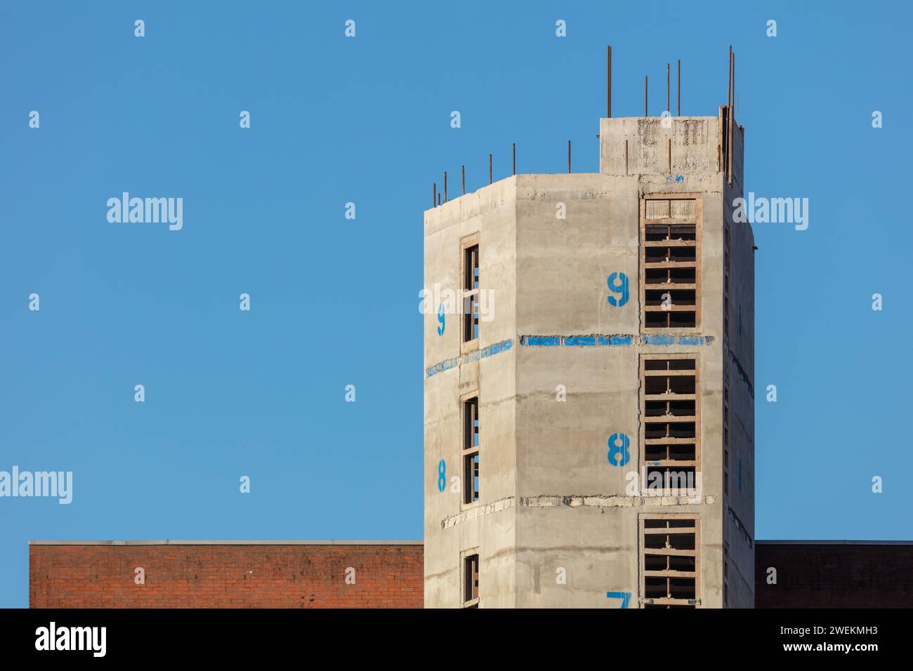 Image of the concrete core tower and reinforcing bars during ...