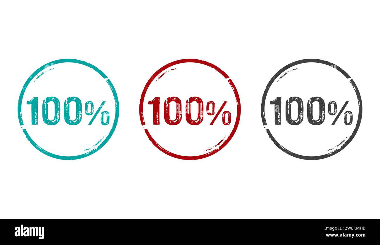 100% 100 percent stamp icons in few color versions. Full hundred ...