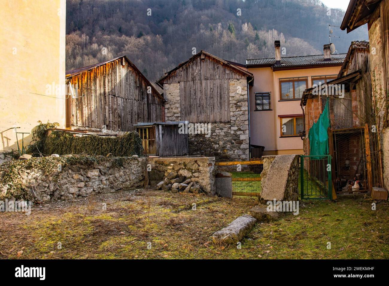 Old buildings in the historic hill village of Timau in Udine Province ...