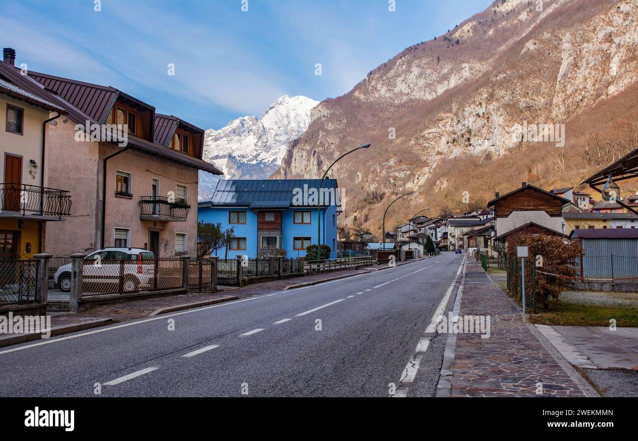 Houses in the historic hill village of Timau in Udine Province, Friuli ...