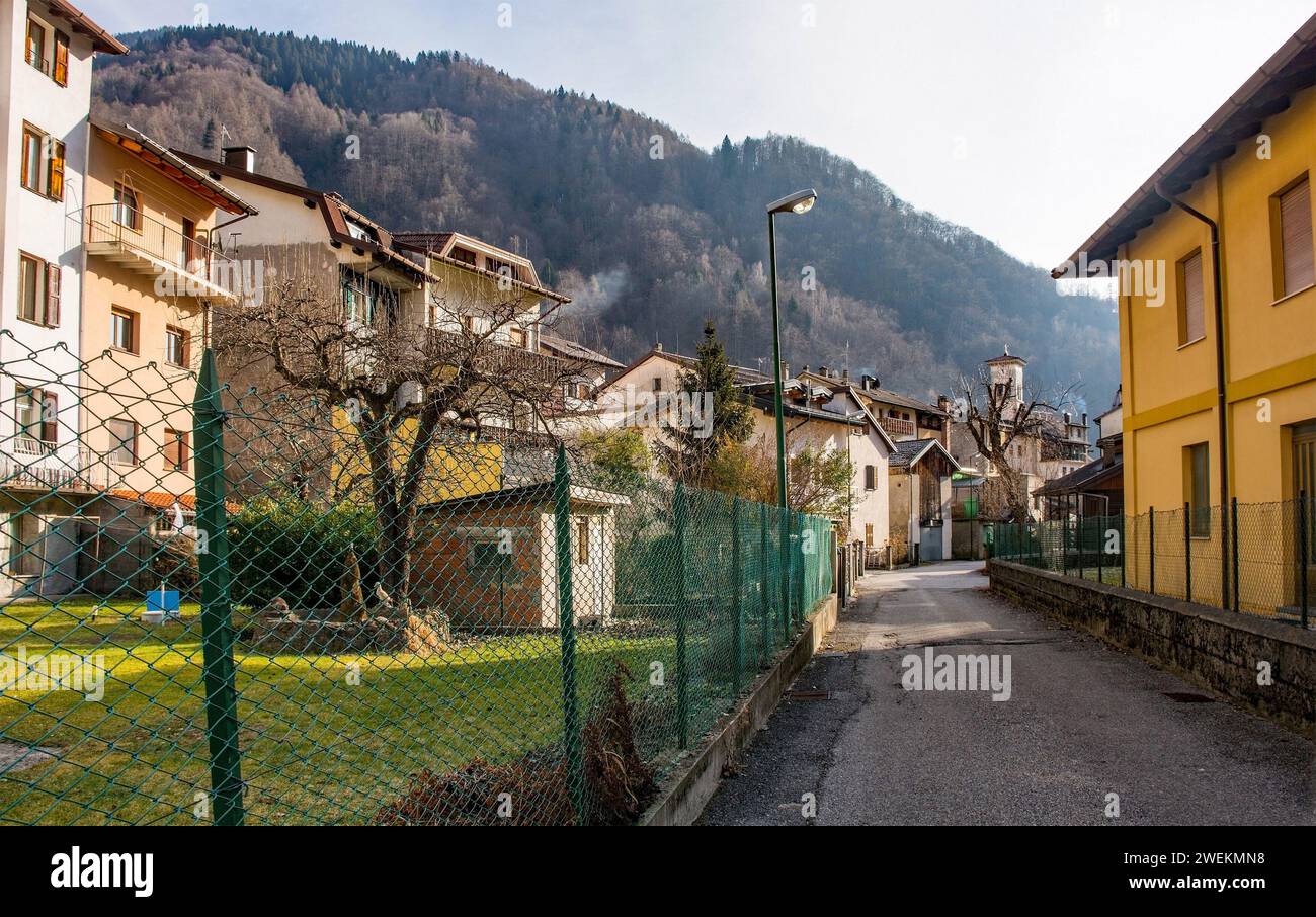 Houses in the historic hill village of Timau in Udine Province, Friuli ...