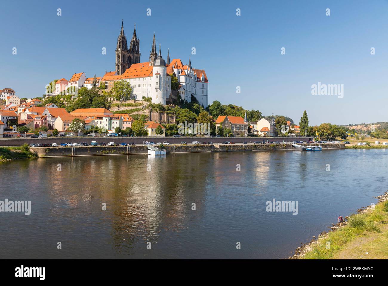 Albrechtsburg mit Bischofssitz und Dom mit Elbe, Meißen, Sachsen ...