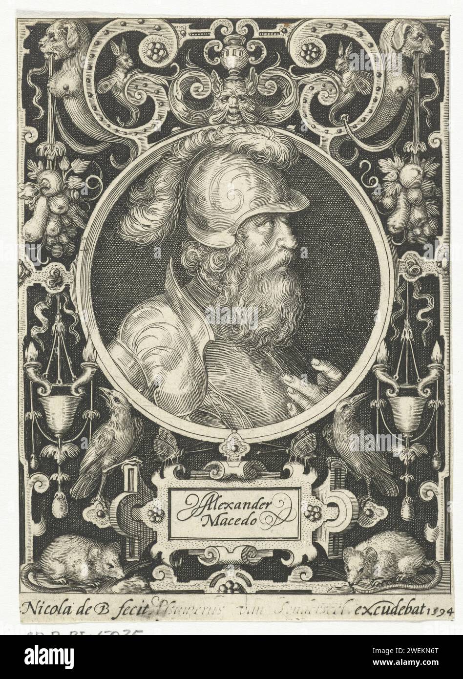 Portrait of Alexander the Great in medallion within rectangular frame ...