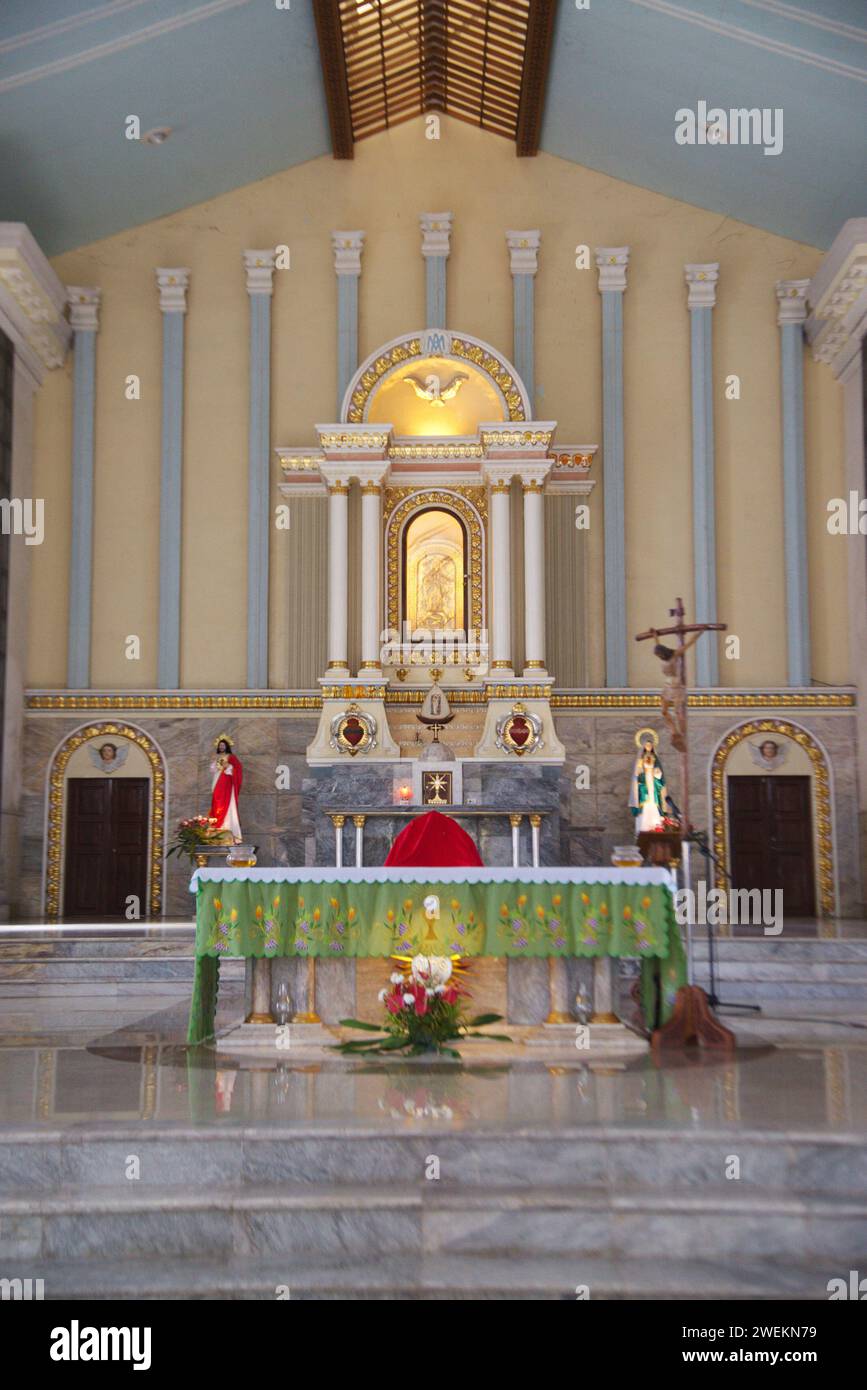 Statue of Virgin Mary on the altar at the ruins of Oslob (Museo Oslob ...