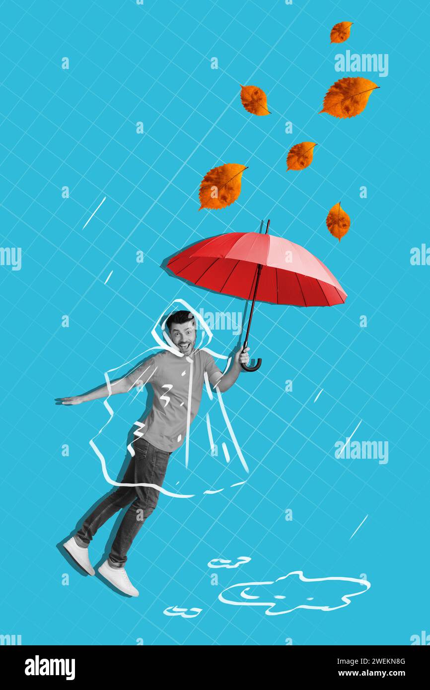 Composite collage picture image of funny man falling autumn leaves ...