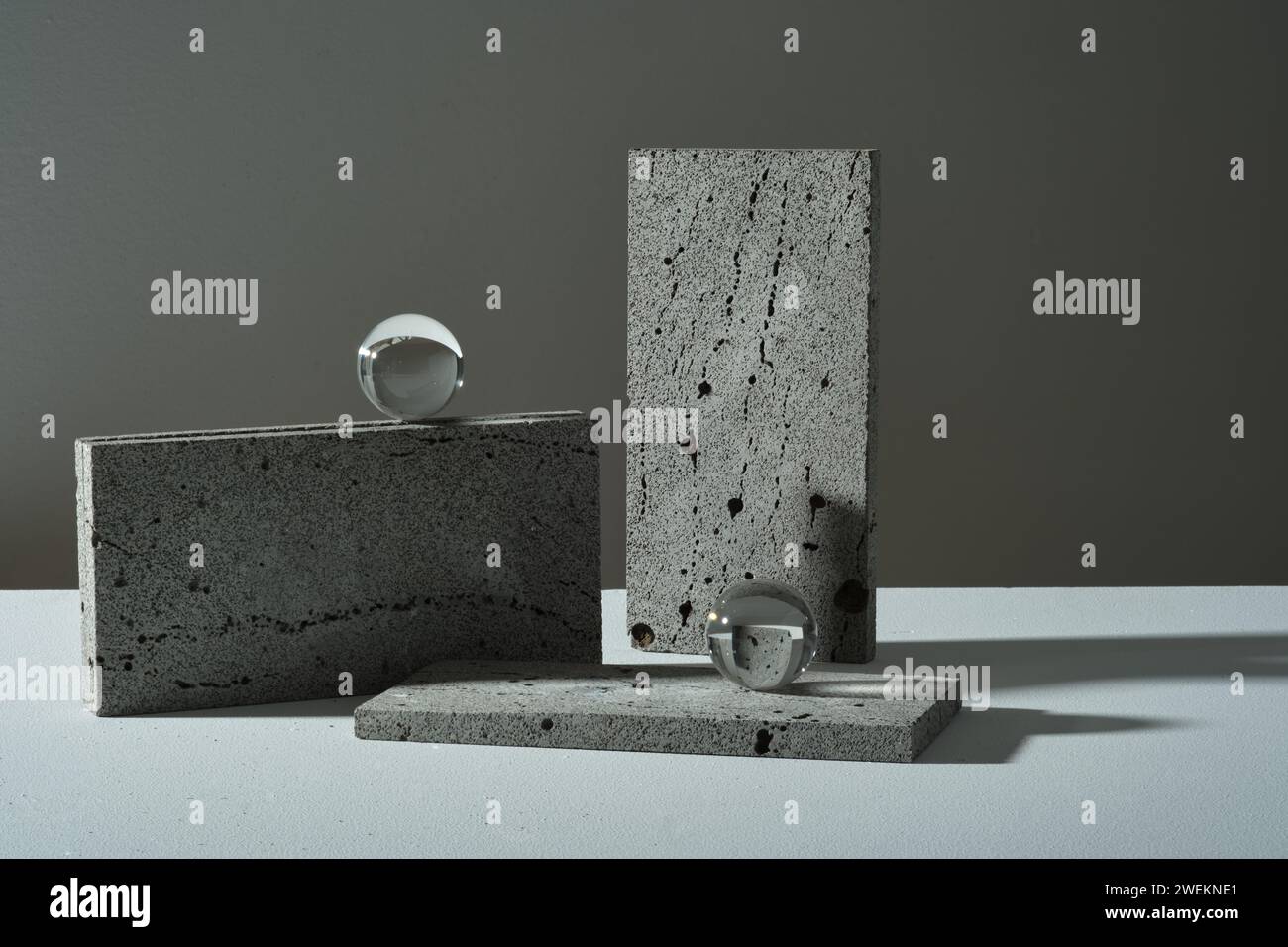 Real photo of dark rectangle bricks and transparent balls decorated on ...