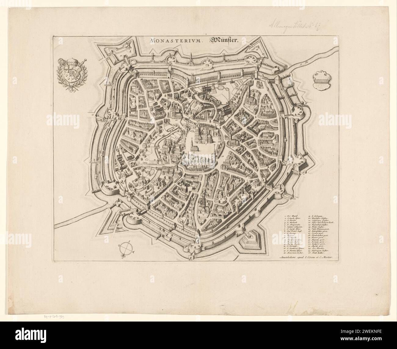 Map of Münster, anonymous, 1721 - 1774 print Map of Münster, with buildings in a nutshell ...