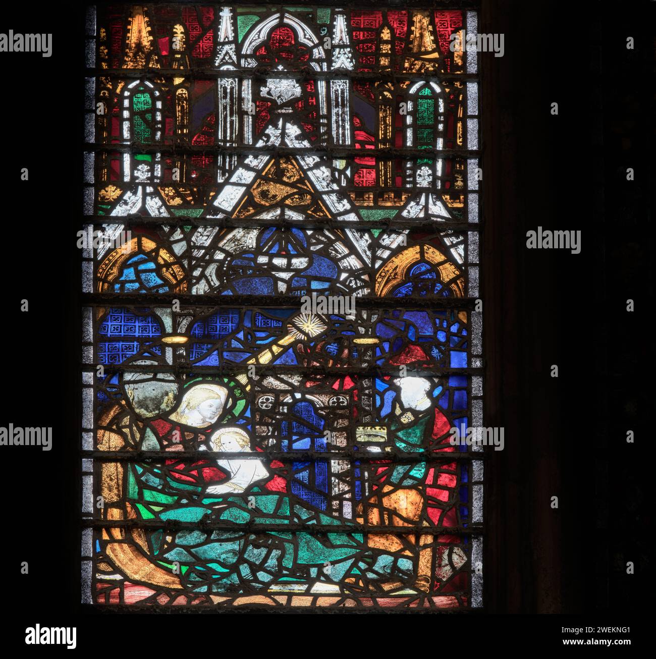 Medieval stained glass window, of the magi (wise men, kings ...