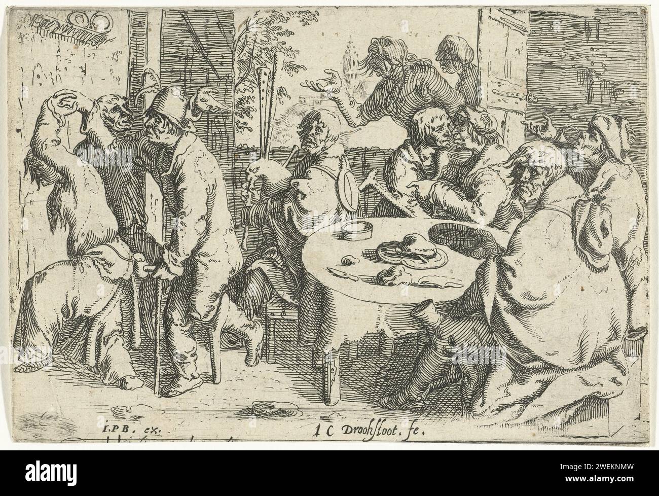 Three beggars and a woman at the table in an inn, Joost Cornelisz ...
