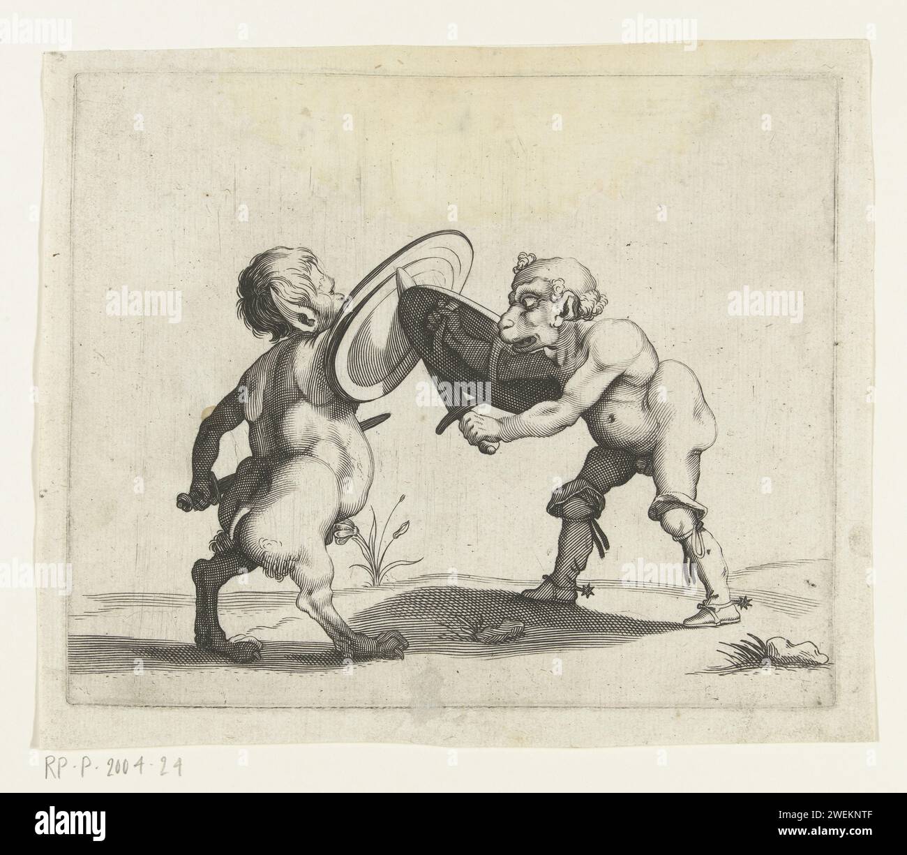 Two grotesks with sword and shield, 1600 - 1625 print Two grotesque ...