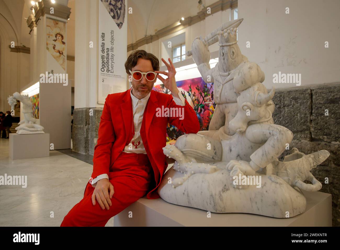 Naples, Italy. 25th Jan, 2024. British artist Philip Colbert poses next ...