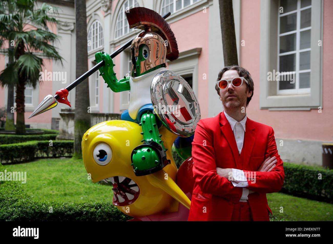 Naples, Italy. 25th Jan, 2024. British artist Philip Colbert poses next ...