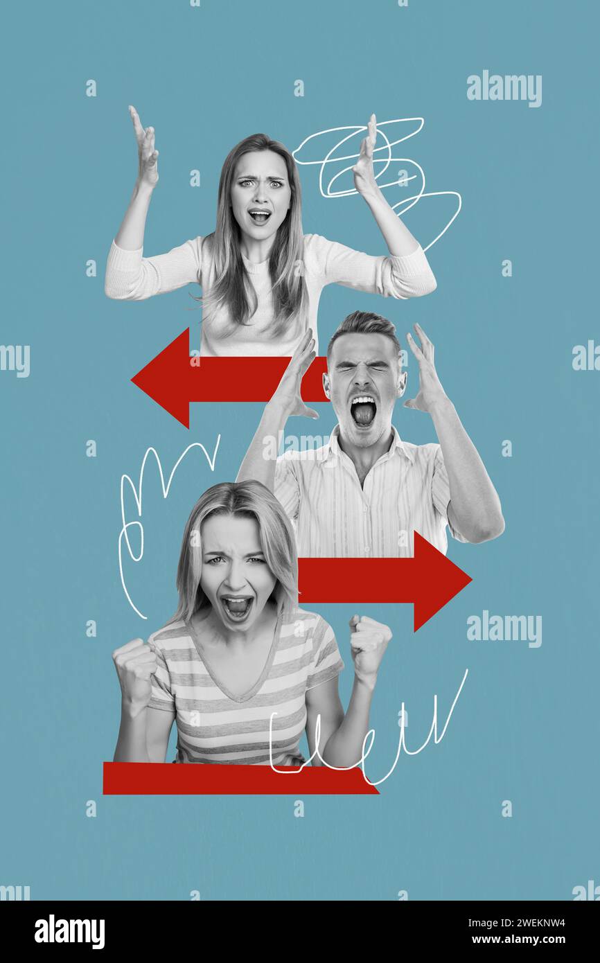 Vertical collage poster young people colleagues spouse partners have ...