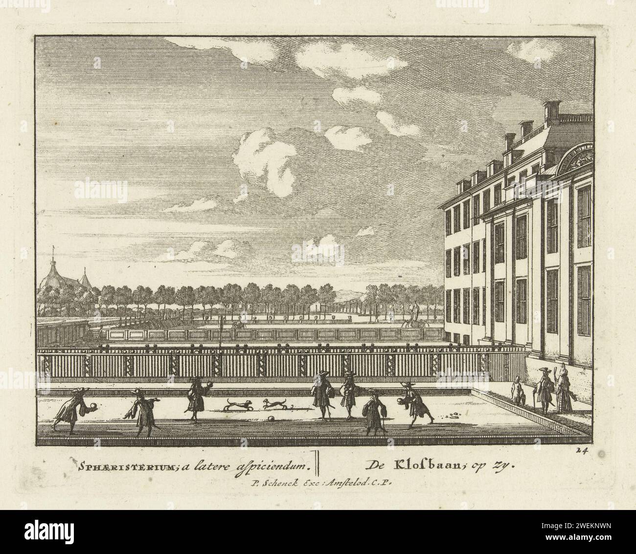 Klosbaan at Paleis Het Loo, 1695 - 1705 print A lady and gentleman with ...