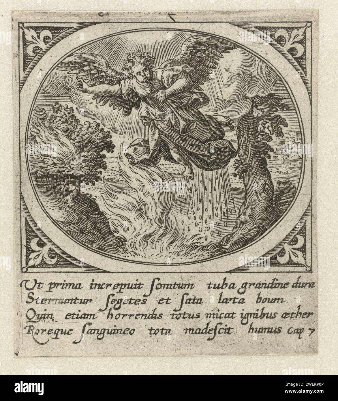 First Angel blows on Bazuin, 1585 print The first of seven angels blows ...