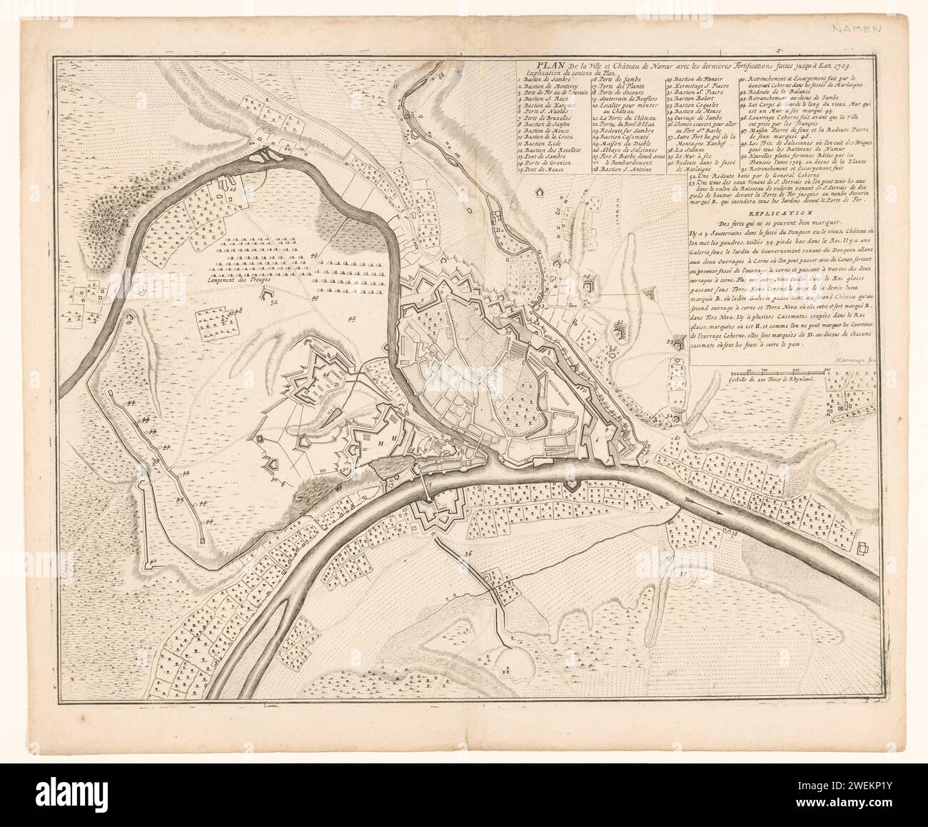 Map of Namur, 1709, Jacobus Harrewijn, 1709 - 1712 print Map of Namur ...