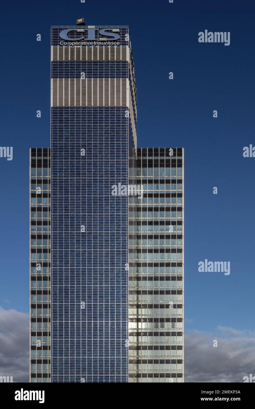 The iconic grade listed CIS Tower in Manchester, UK. Photographed on a ...
