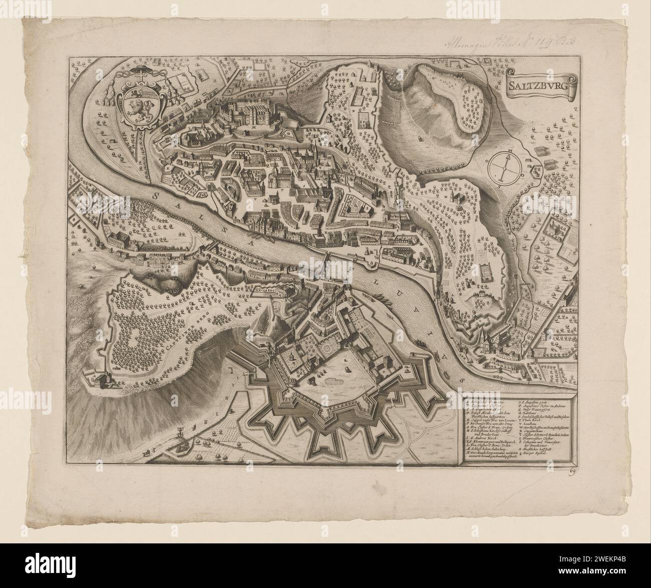 Map of Salzburg, Anonymous, 1657 - 1728 print Map of Salzburg with ...