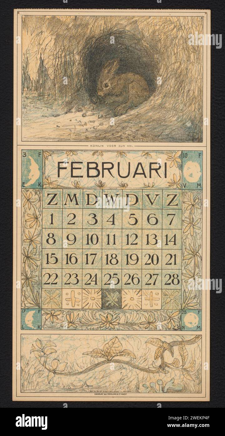 Calendar magazine for February 1914 with a rabbit, Theo van Hoytema ...