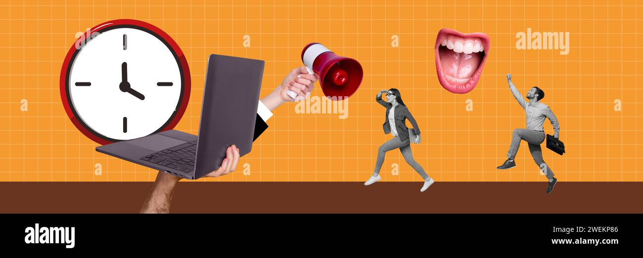 3d retro abstract creative artwork template collage of nervous employee ...