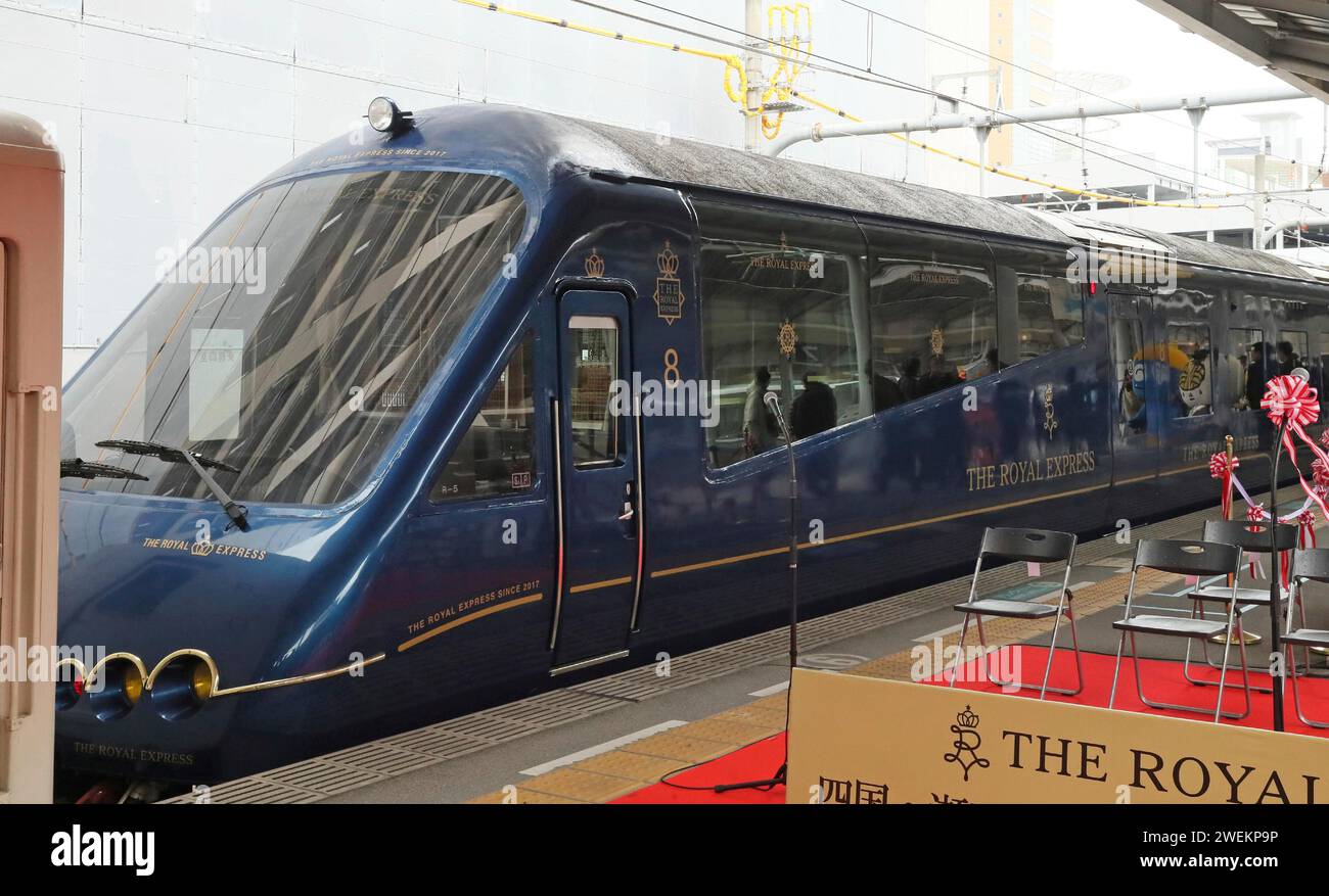The ROYAL EXPRESS leaves JR Takamatsu Station in Takamatsu Prefecture ...