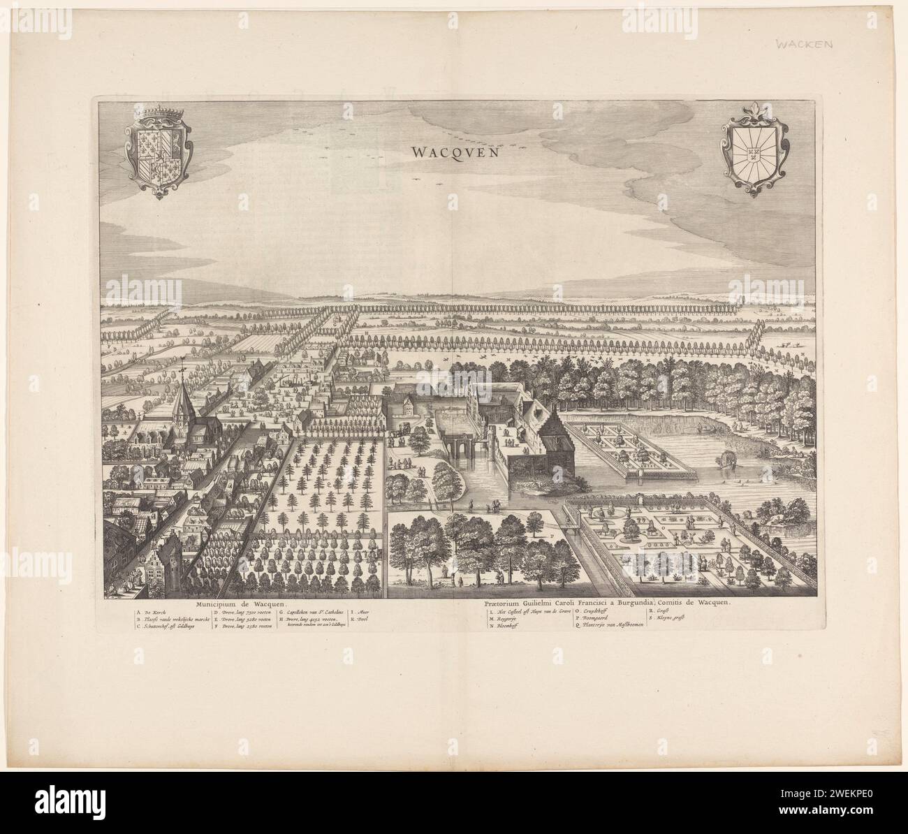 View of Wakken and the Castle of Wakken, Anonymous, 1652 print View of ...