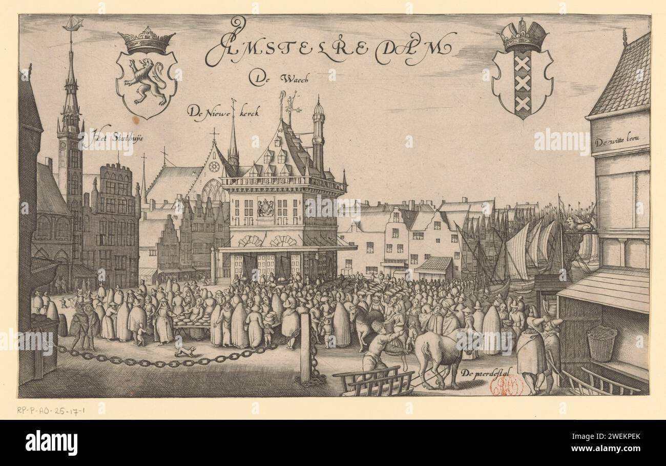 View of the old town hall, the Nieuwe Kerk and the Waag on Dam Square ...