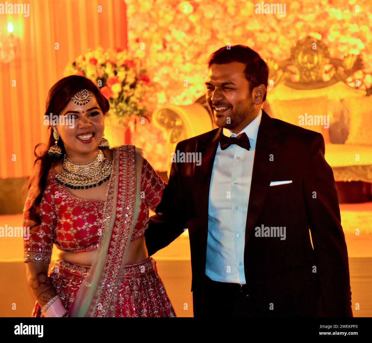 Indian wedding, bridegroom hugging bride, India, MR#773A Stock Photo ...