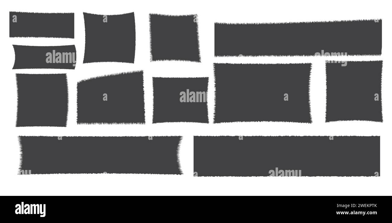 Set jagged rectangle torn paper border, frame sharp silhouette isolated ...