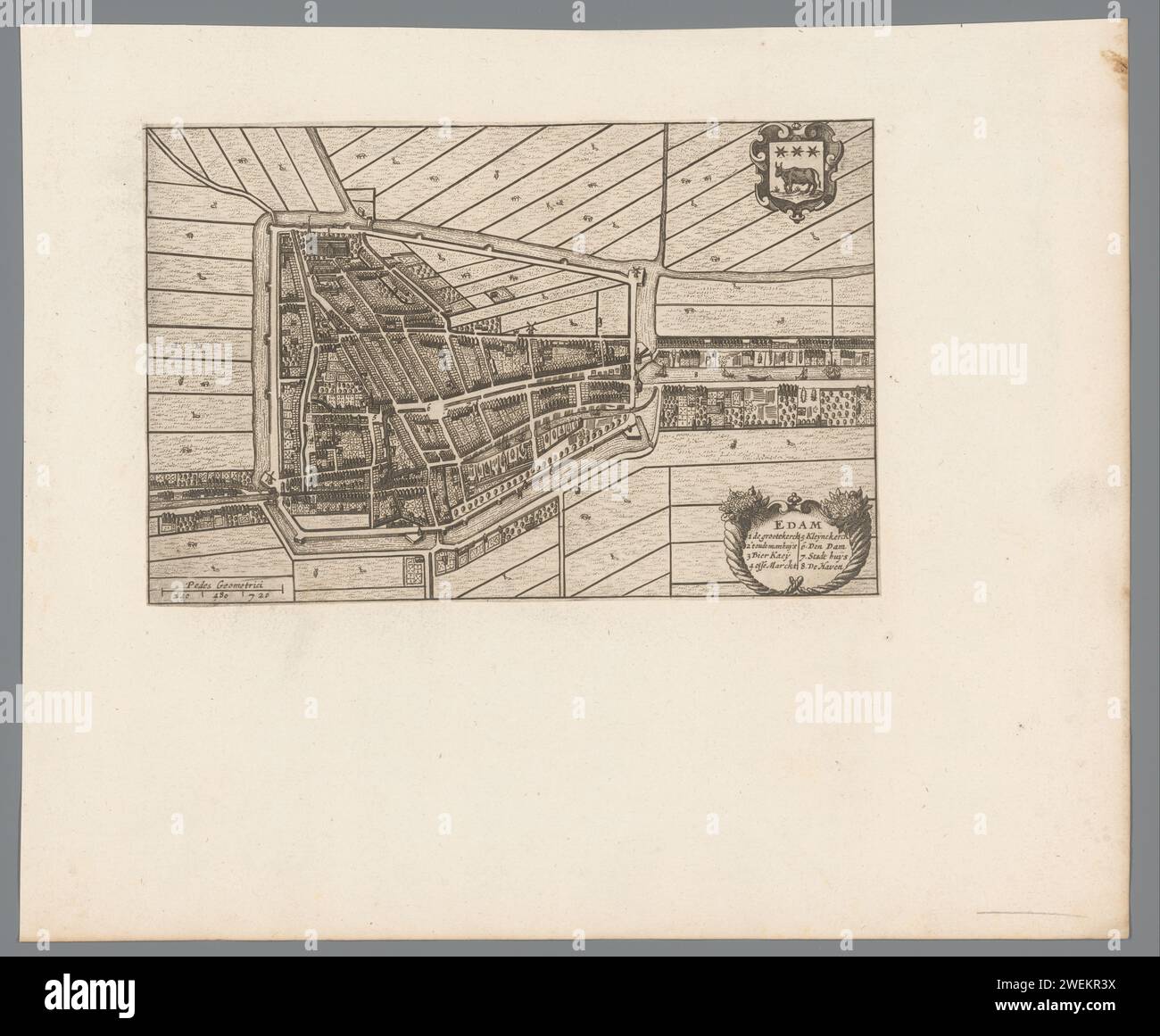 Map of Edam, Anonymous, 1632 print paper etching maps of cities ...