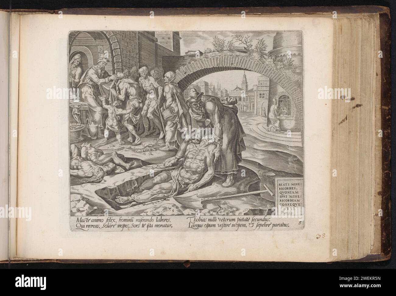 Tobit shows mercy, Harmen Jansz Muller, after Maarten van Heemskerck ...