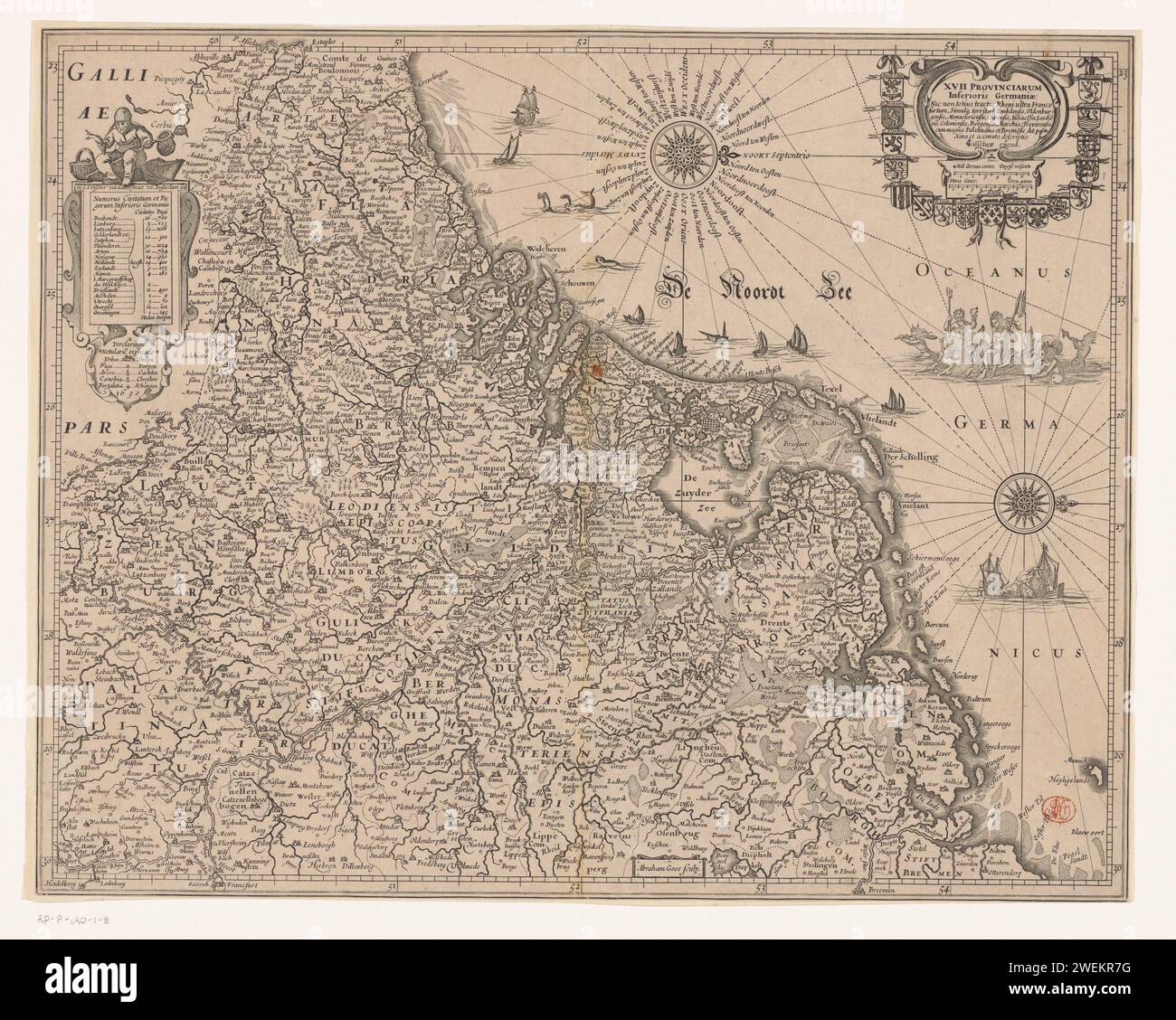 Map of the Seventeen Provinces, Abraham Goos, 1630 - 1645 print Map of the seventeen provinces ...