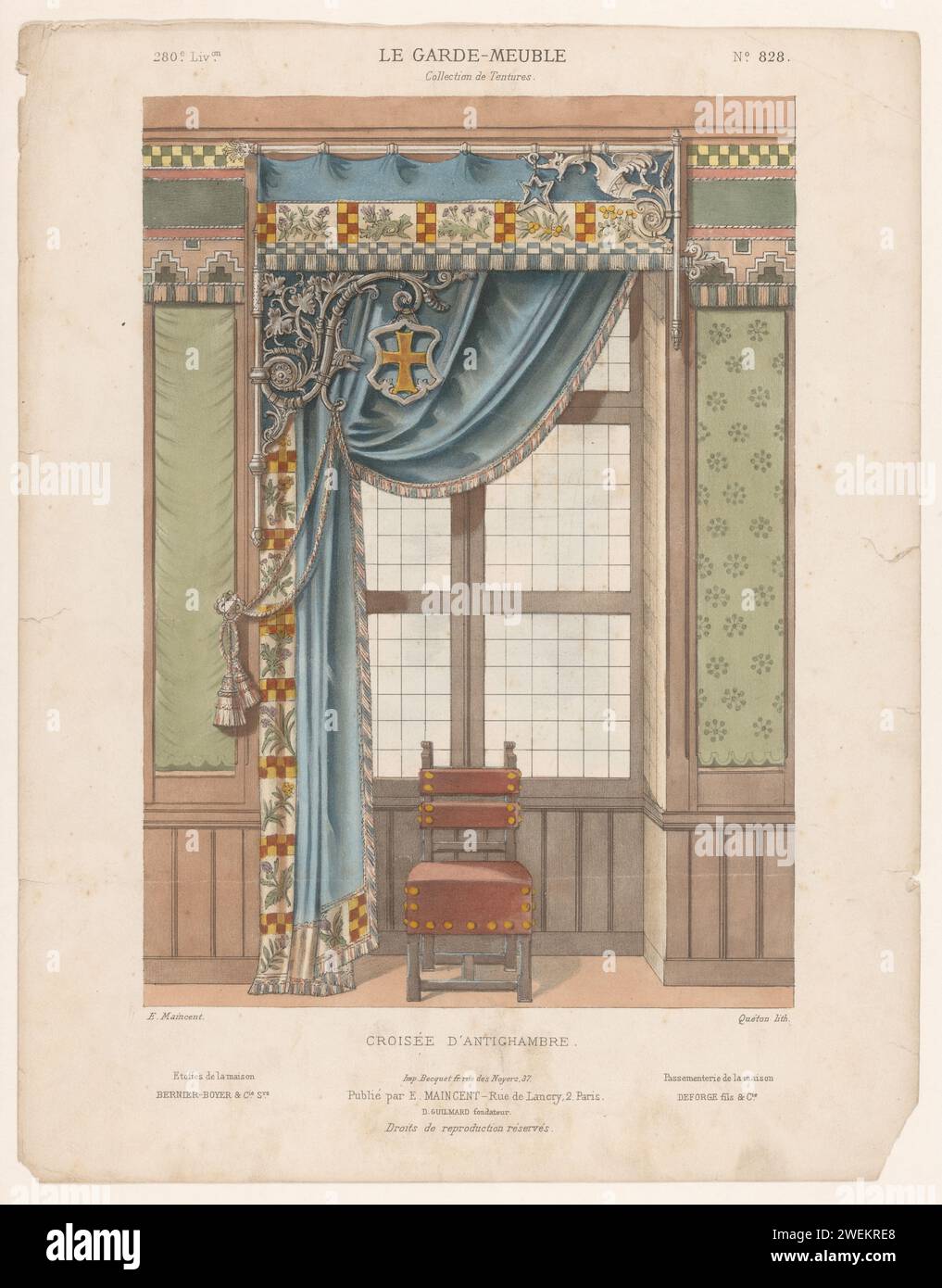 Window with curtain, quéton, after Eugène MAINCEN, c. 1885 - c. 1895 ...