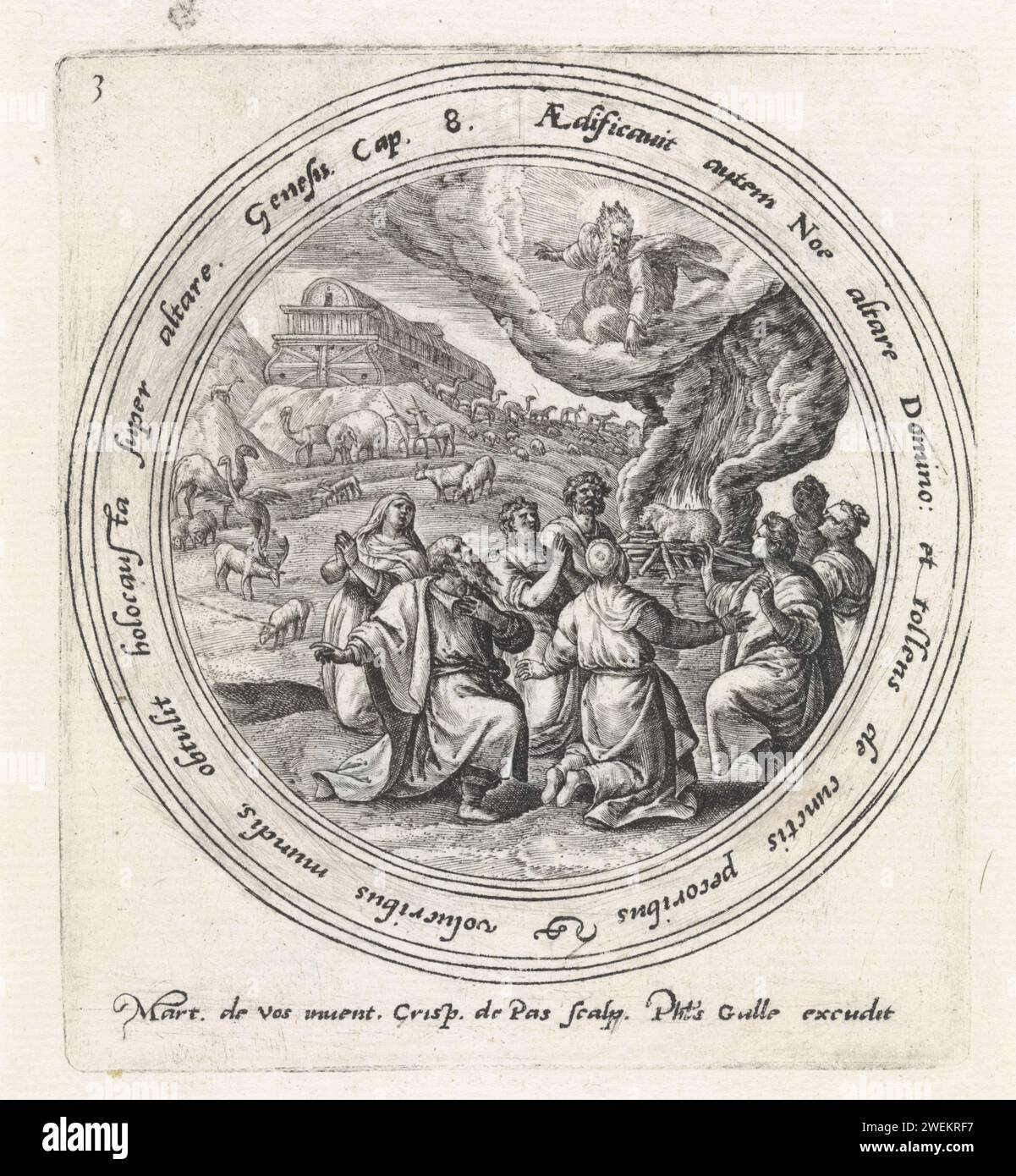 The sacrifice of Noah, Crispijn van de Passe (I), After Maerten de Vos ...