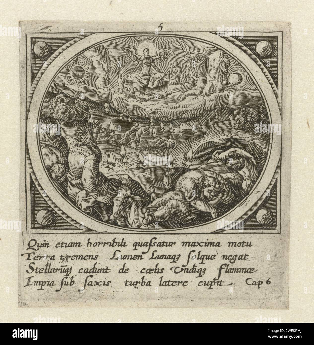 Souls receive white clothes and burning stars fall on earth, 1585 print ...