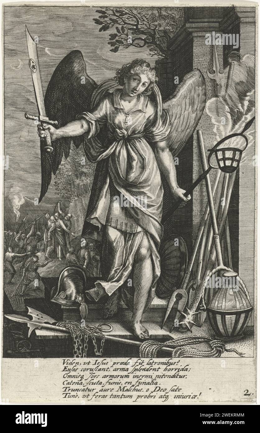 Engel with sword with the ear of Malchus, Abraham Hogenberg, after ...