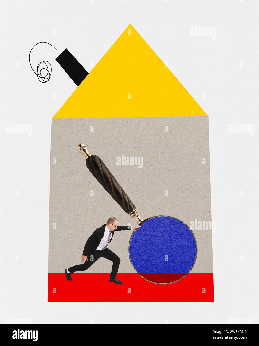 Modern aesthetic artwork. Young businessman, dressed smart, casual ...