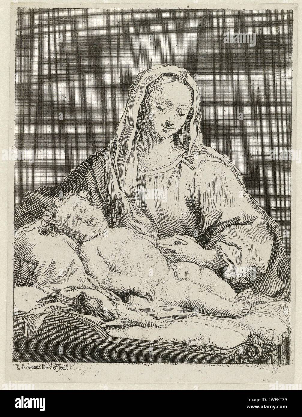 Maria with child, 1685 - 1752 print The Christ child sleeping in a ...