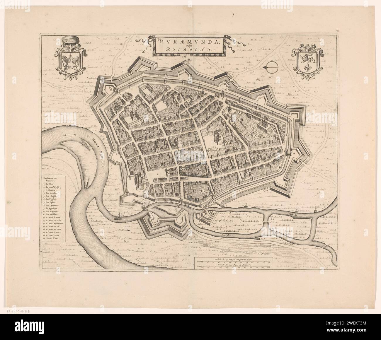 Map of Roermond, Anonymous, c. 1698 - c. 1704 print Map of Roermond with buildings in a nutshell ...
