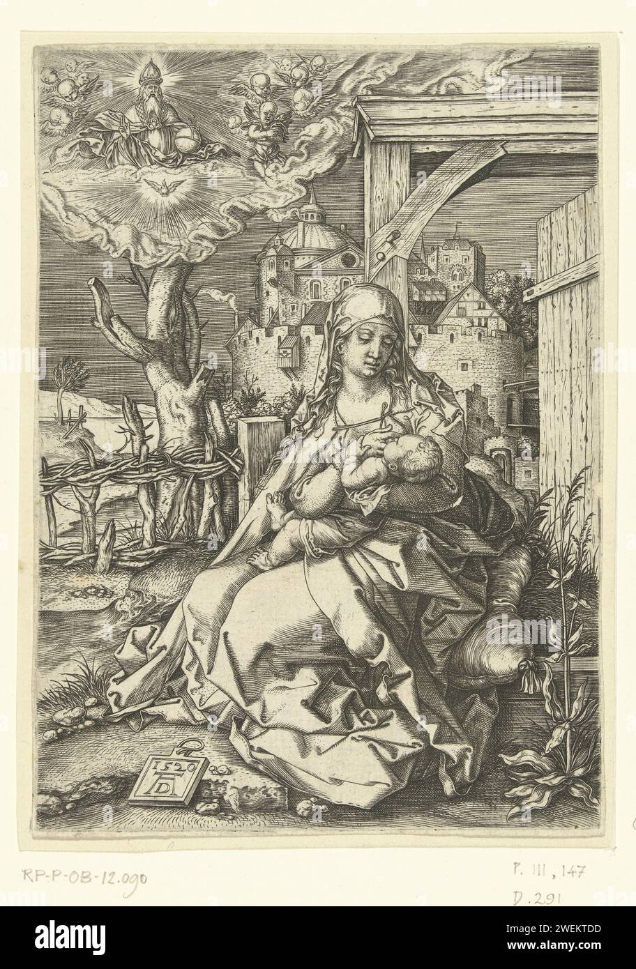 Maria with child sitting in landscape, anonymous, 1520 print paper ...