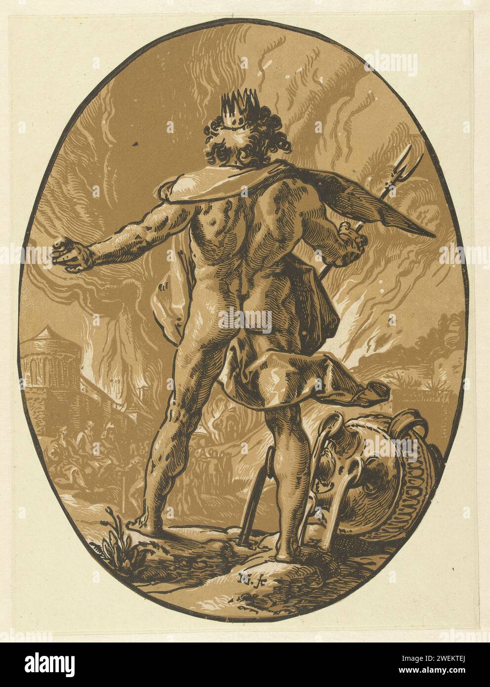 Pluto, 1588 - 1590 print The god Pluto, standing, seen on the back, a ...