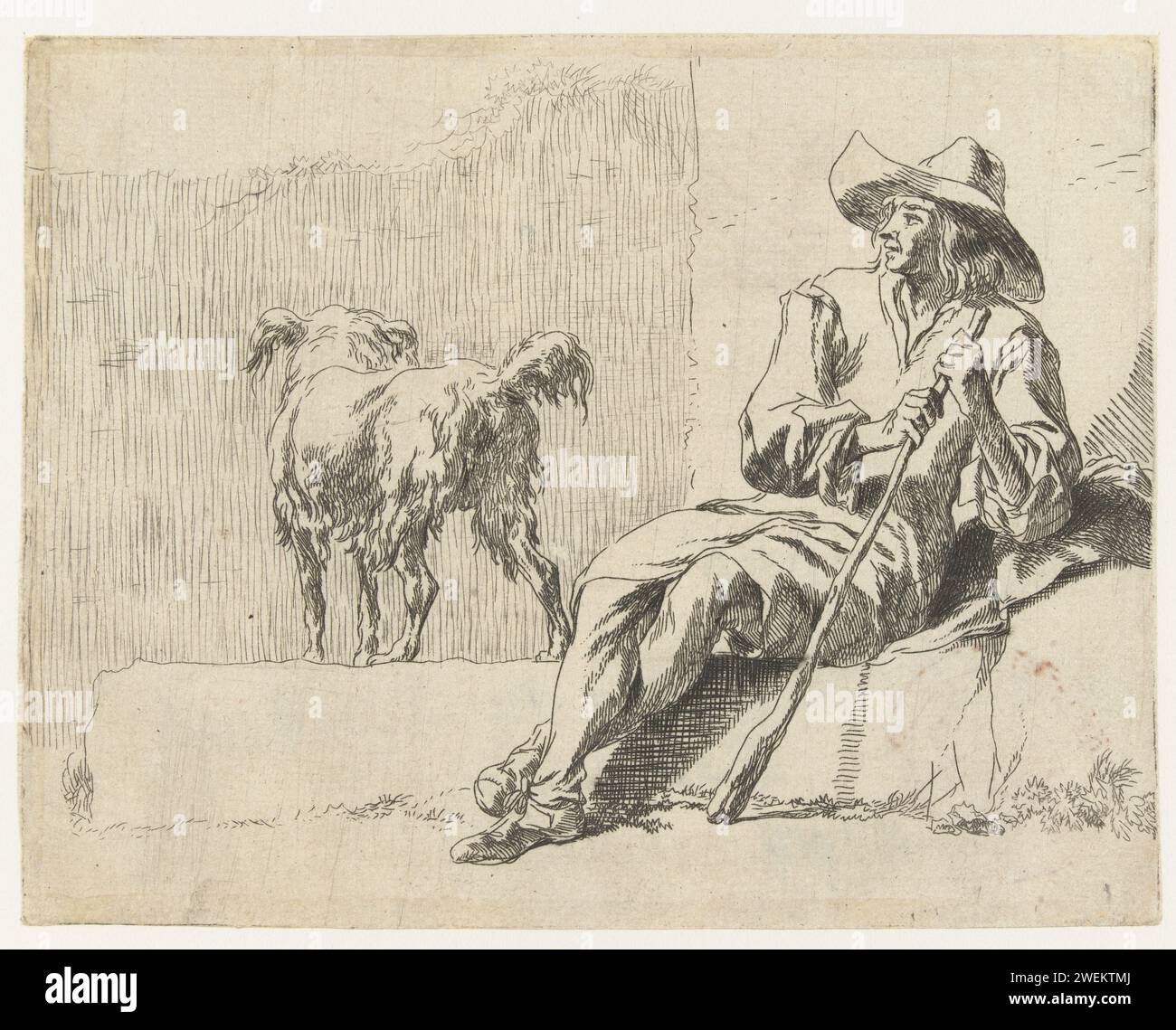 Seated shepherd with his dog, Nicolaes Pietersz Berchem, 1648 - 1652 ...
