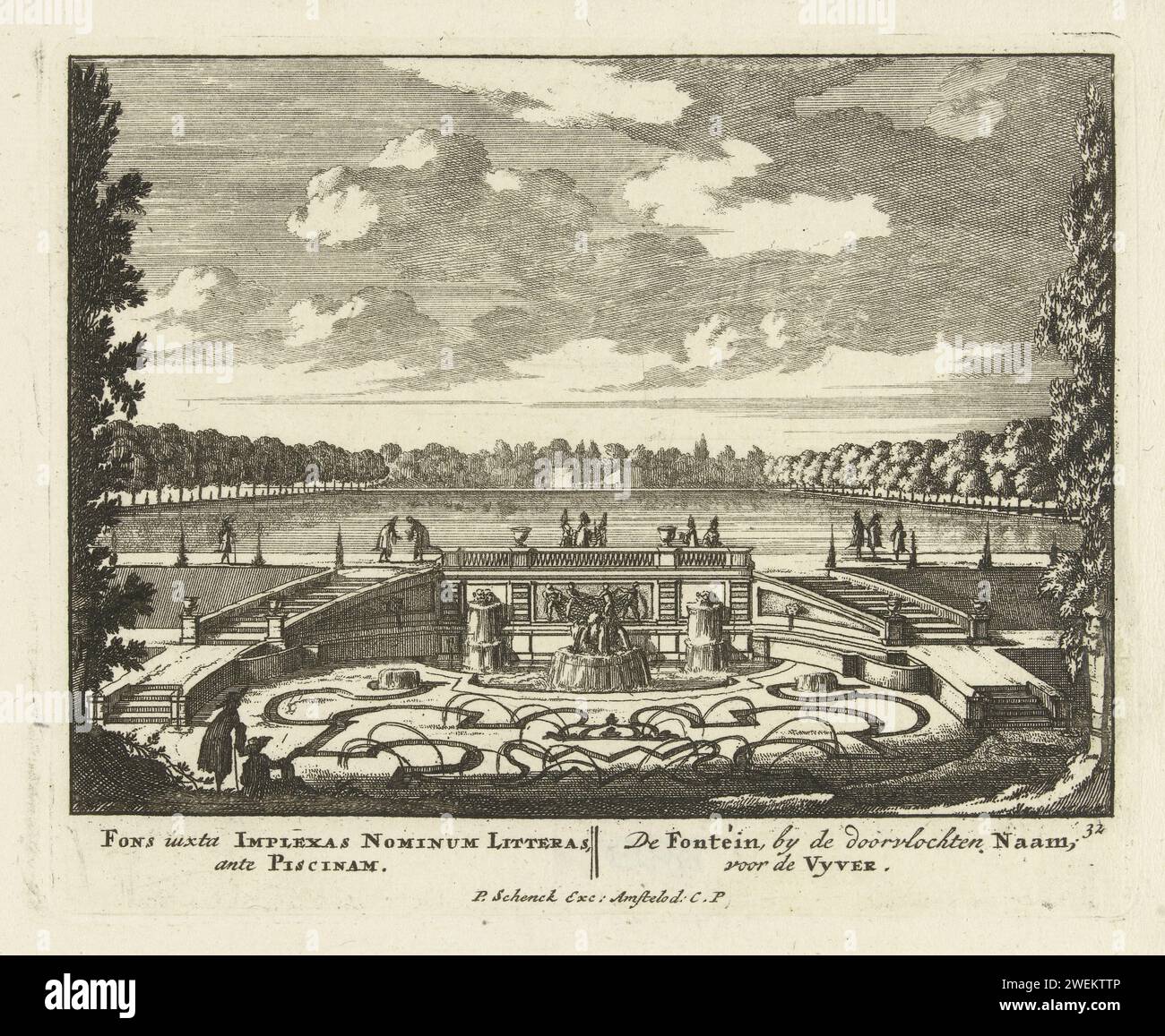 Fontein at the large pond in the gardens of Palace Het Loo, 1695 - 1705 ...