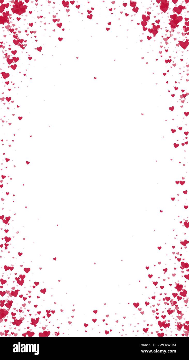 Falling hearts valentine card template. Red hearts scattered on white ...