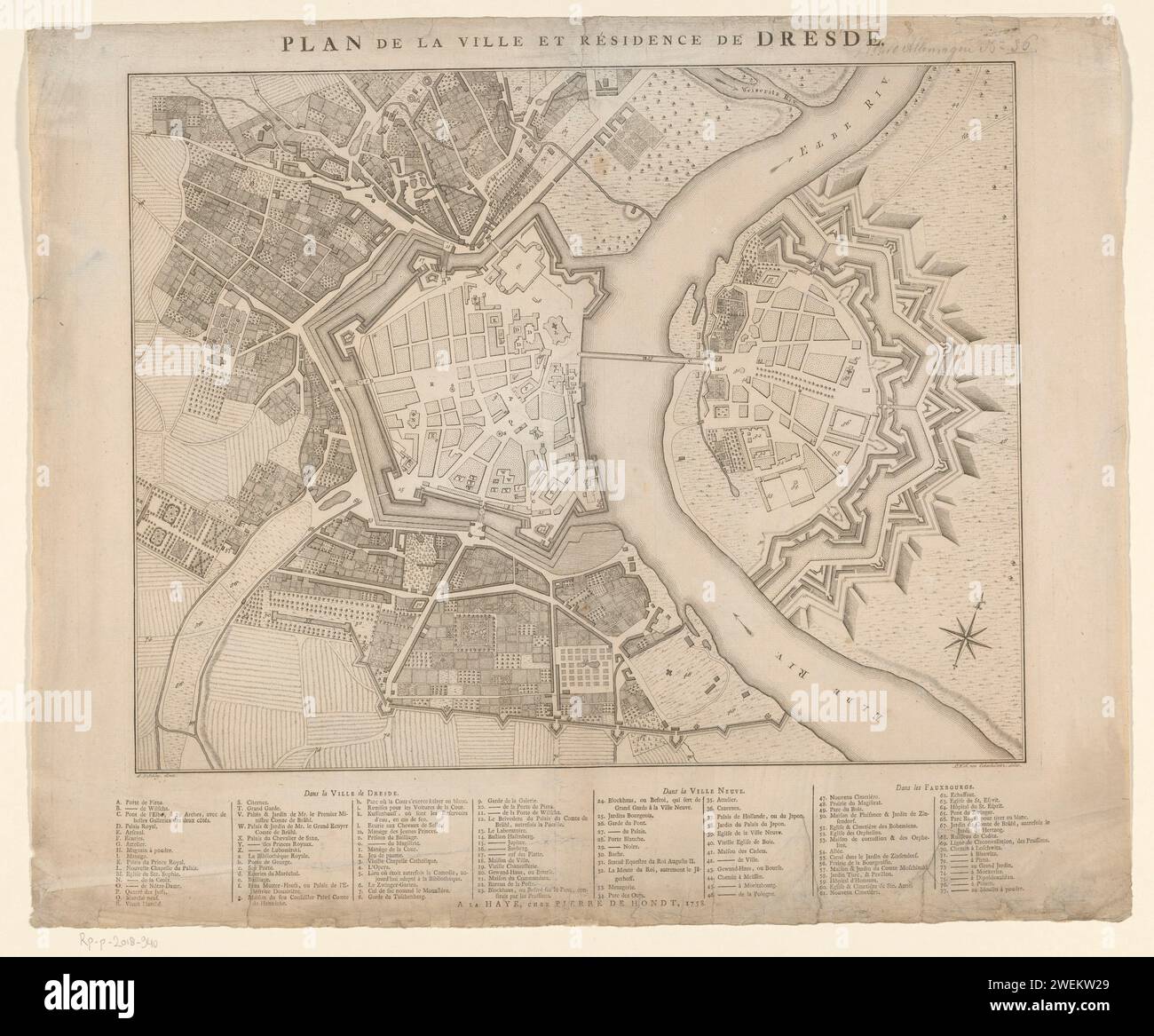 Map of Dresden, Anonymous, After L.W.F. Oebschelwitz, 1758 print paper ...