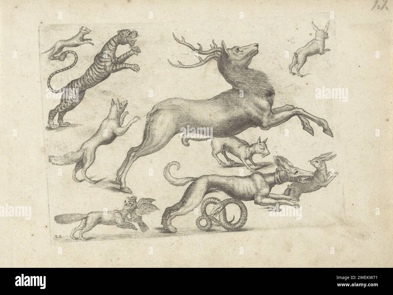 Study sheet with drawing examples: various animals, 1610 - 1672 print ...