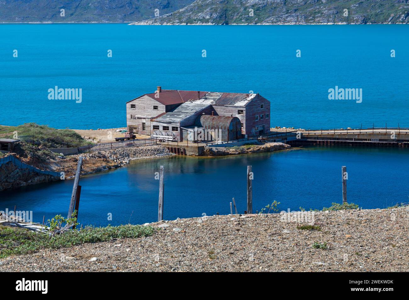 abandoned mining town and municipality of Ivittuut at Greenland in July ...