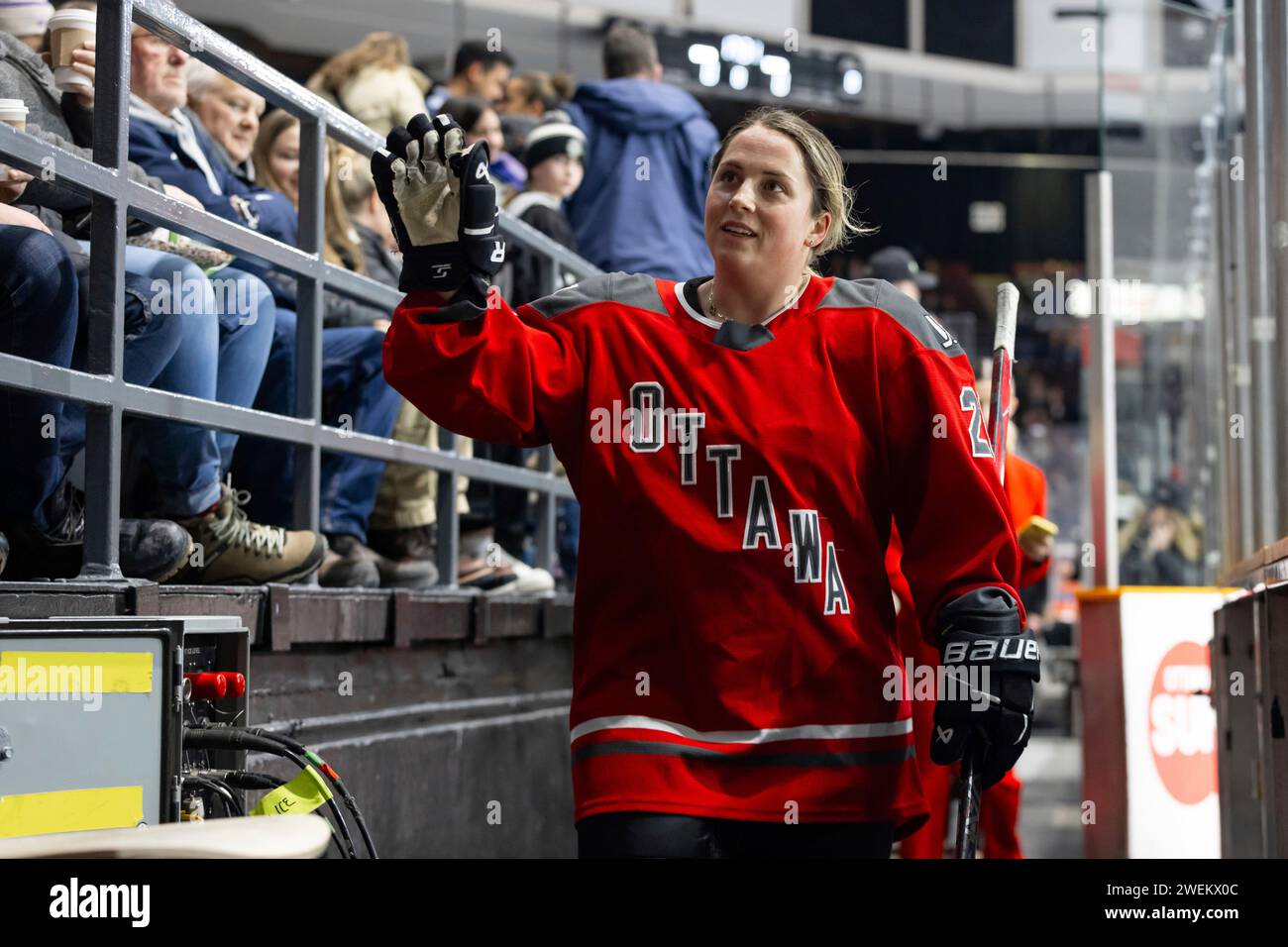 OTTAWA, ON - JANUARY 24: Ottawa Defender Amanda Boulier (28) greets ...