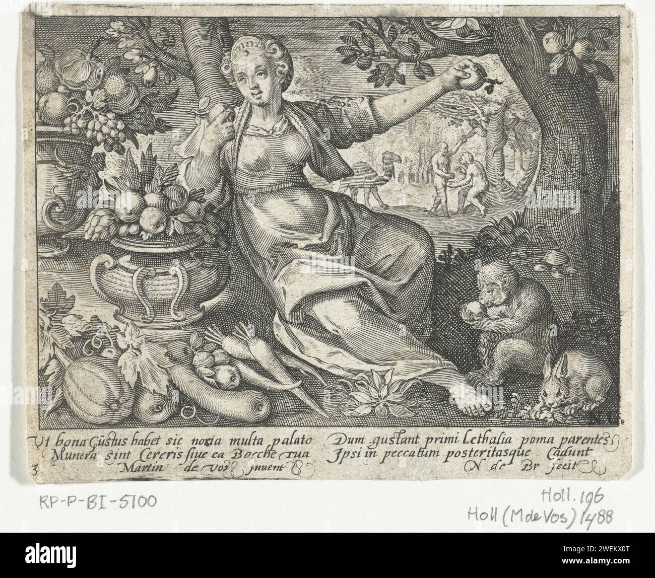 Sense Taste, Nicolaes de Bruyn, After Maerten de Vos, 1581 - 1656 print Woman as a ...
